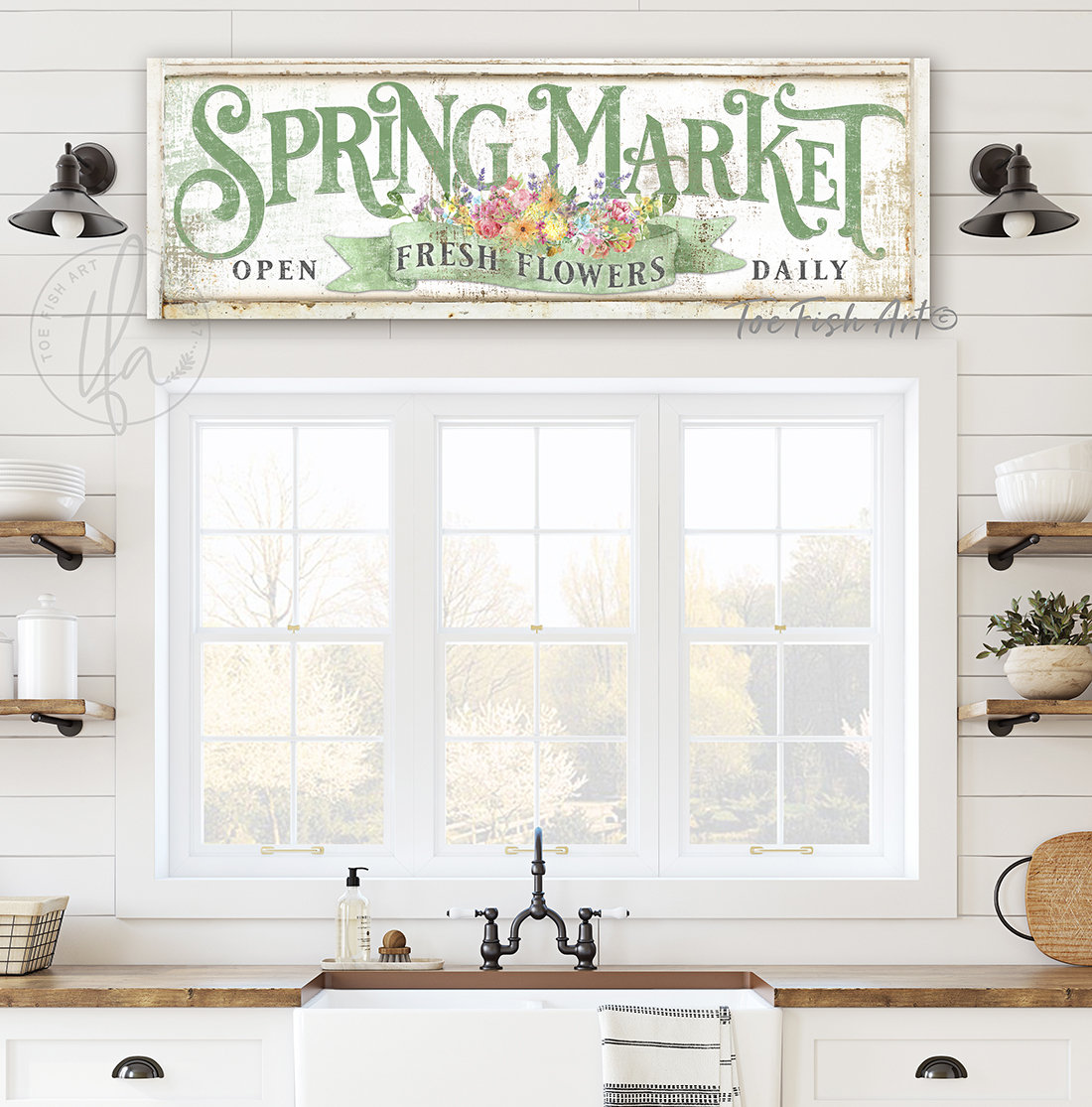 Spring Market Sign Custom Family Name Art Vintage Farmhouse Wall Decor ...