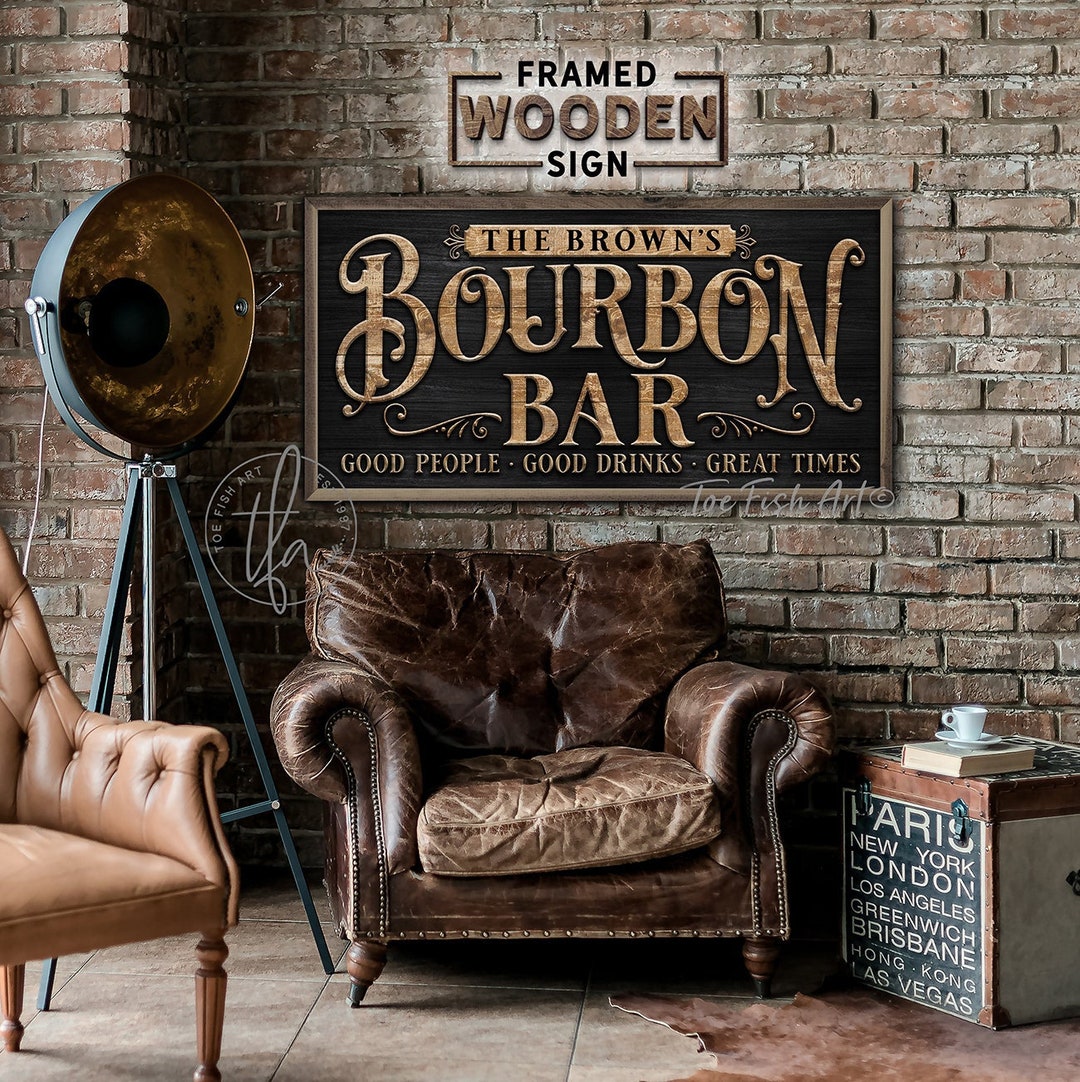 WOOD SIGN! Bourbon Bar and Lounge Sign Man Cave Framed Personalized ...