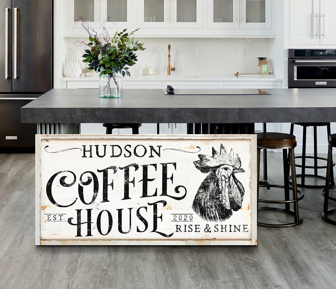 Personalized Modern Farmhouse COFFEE HOUSE Sign Rise & Shine Rustic ...