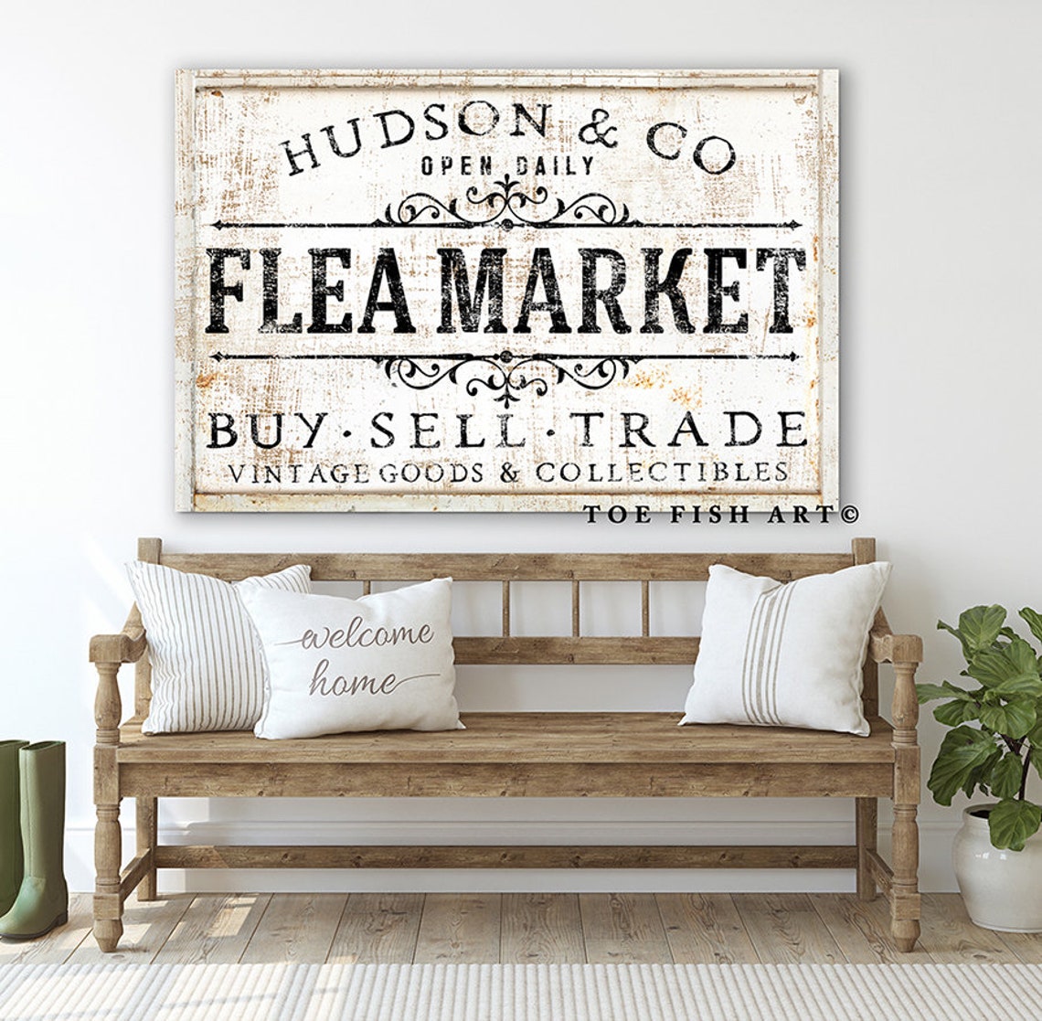 Vintage Flea Market Sign Modern Farmhouse Decor Large Canvas Wall Art ...