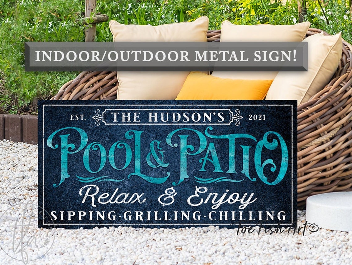 METAL SIGN Personalized Pool & Patio Sign Backyard Bar and - Etsy