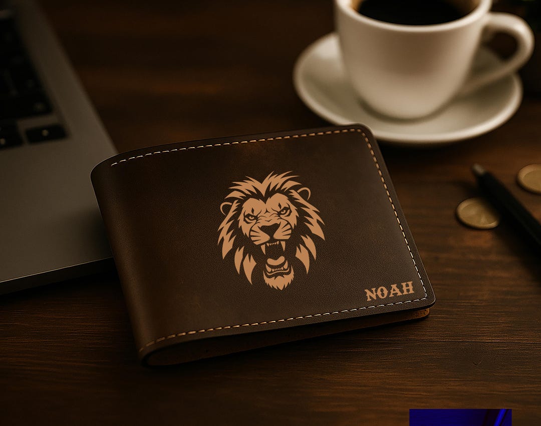 Personalized Lion Wallet for Men, Custom Leatherette Wallet, Engraved ...