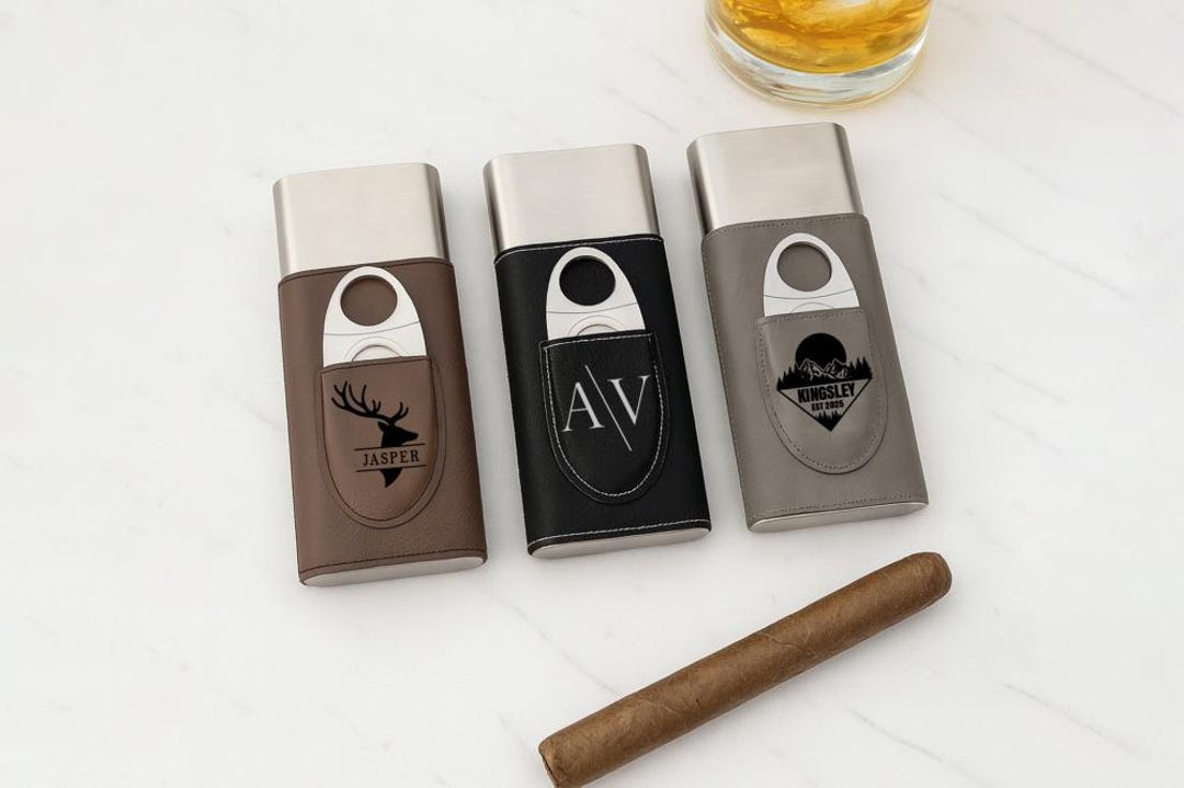 Personalized Vegan Leather Cigar Case With Cutter, Custom Groomsmen ...