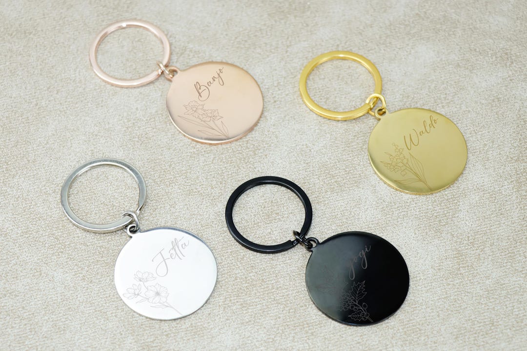 Personalized Name and Information Written Dog Tag, Engraved Round Steel ...