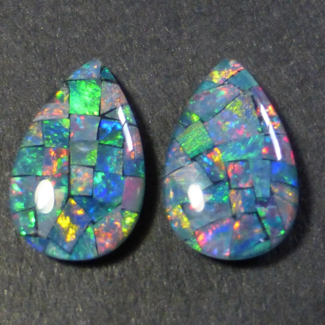 13 X 8 X 3 Mm Video Mosaic Australian Opal Teardrop TRIPLET Pear Pair ...