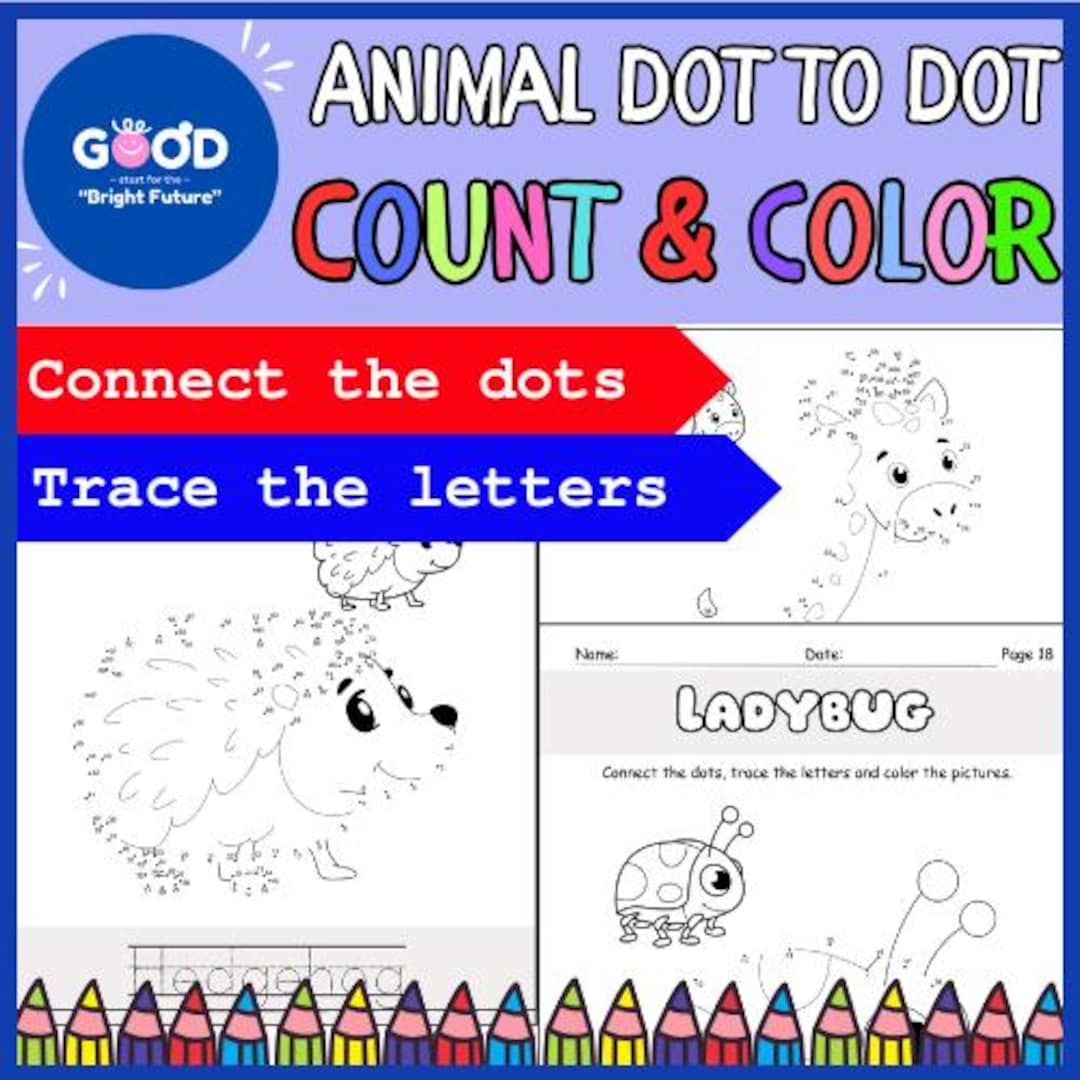 Animal Dot to Dot Coloring Pages: Math & Letter Tracing (PDF) - Etsy