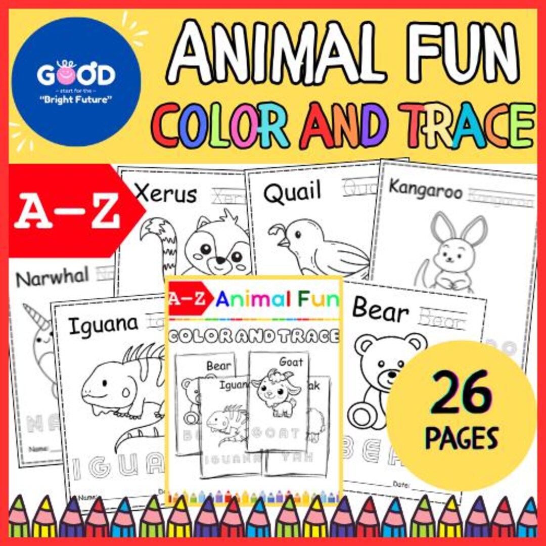 A-Z Animal Fun Coloring Pages, Alphabet Tracing, Word Practice ...
