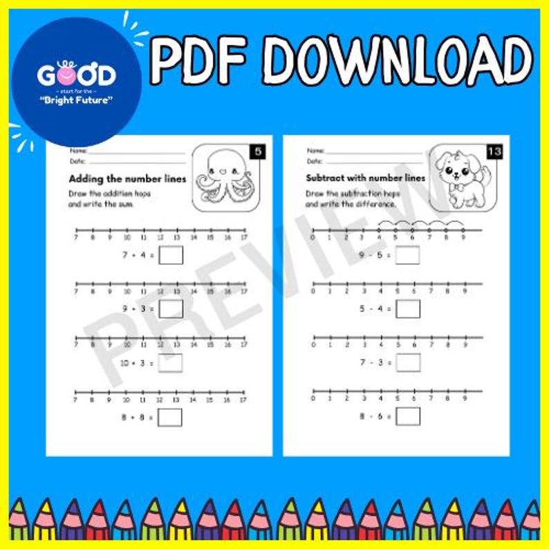 Addition & Subtraction Worksheets: Counting Practice With Animals (PDF ...