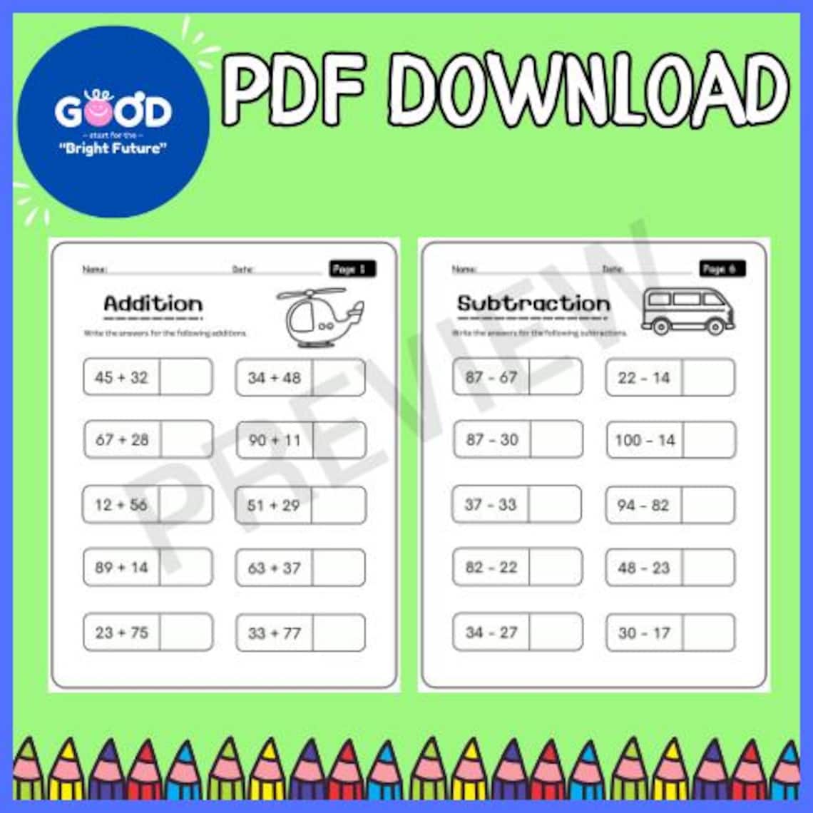 2nd & 3rd Grade Math Fact Fluency Computation Worksheets, Addition ...