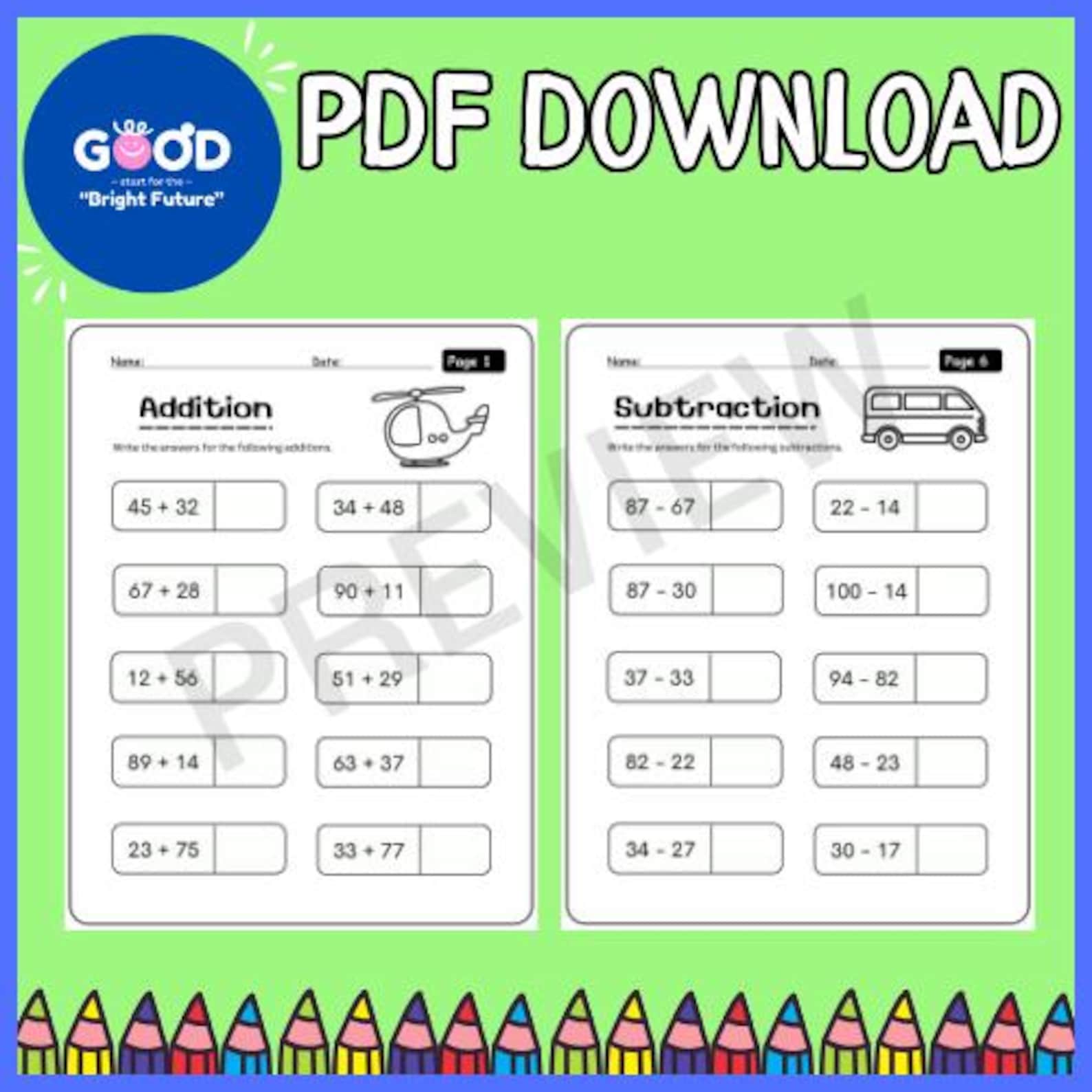 2nd & 3rd Grade Math Fact Fluency Computation Worksheets, Addition ...