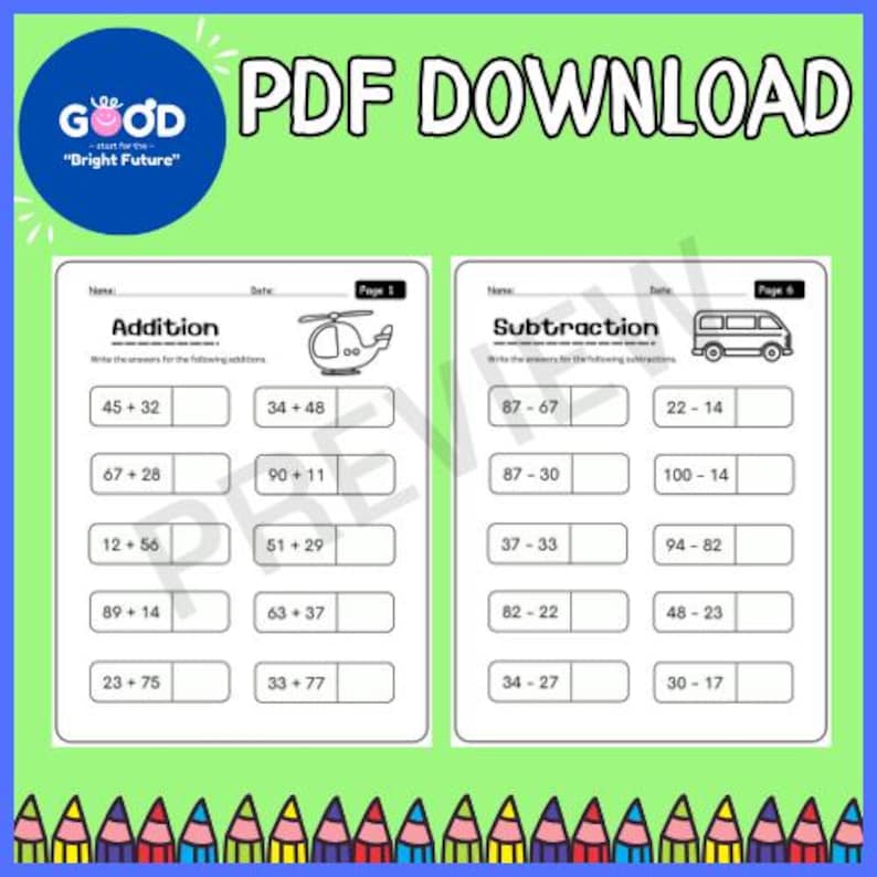 2nd & 3rd Grade Math Fact Fluency Computation Worksheets, Addition ...