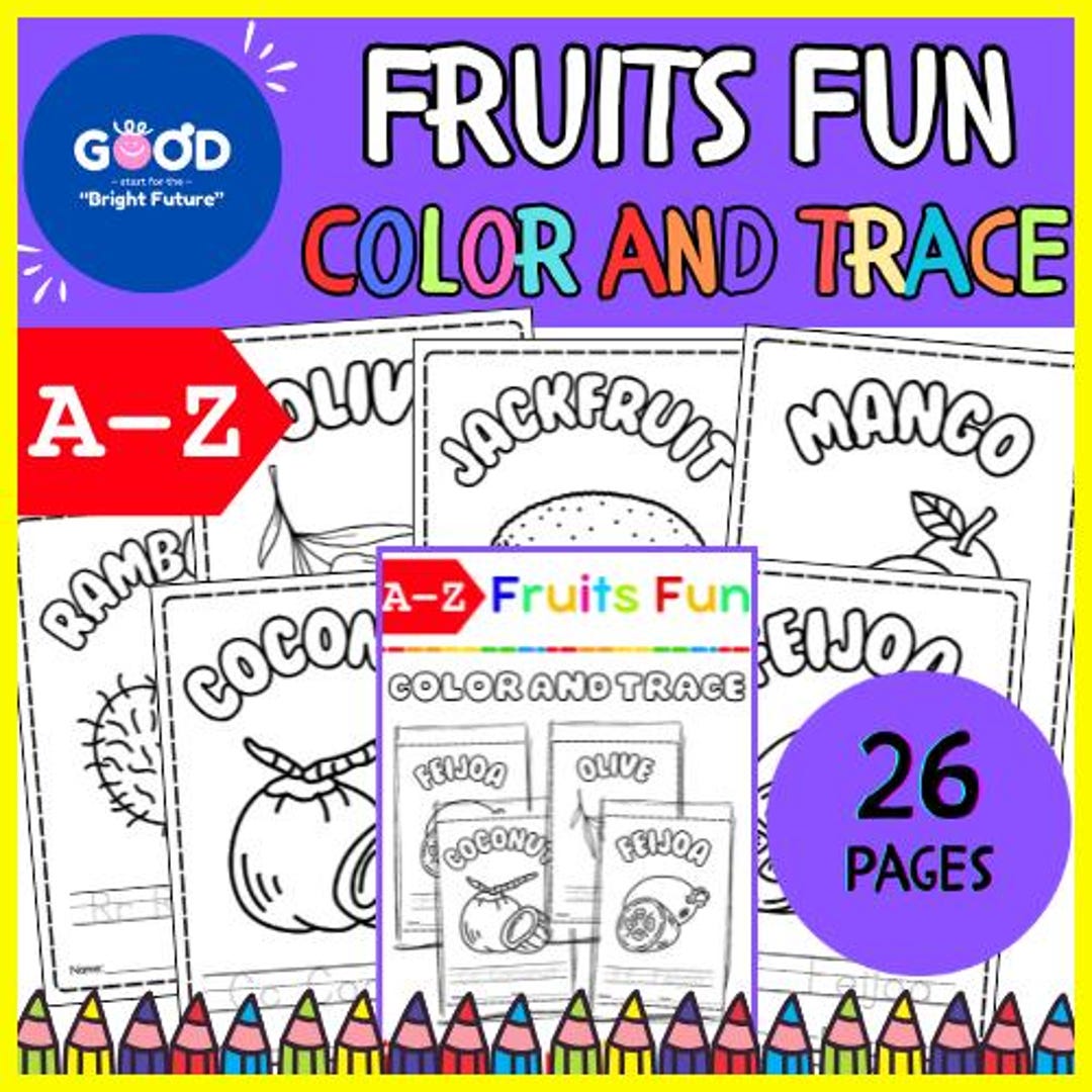 A-Z Fruits Fun Coloring Pages, Alphabet Tracing, Word Practice ...