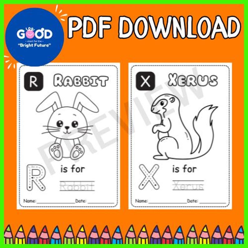 A-Z Zoo Animals Coloring Pages: Alphabet Tracing Worksheets (PDF) - Etsy