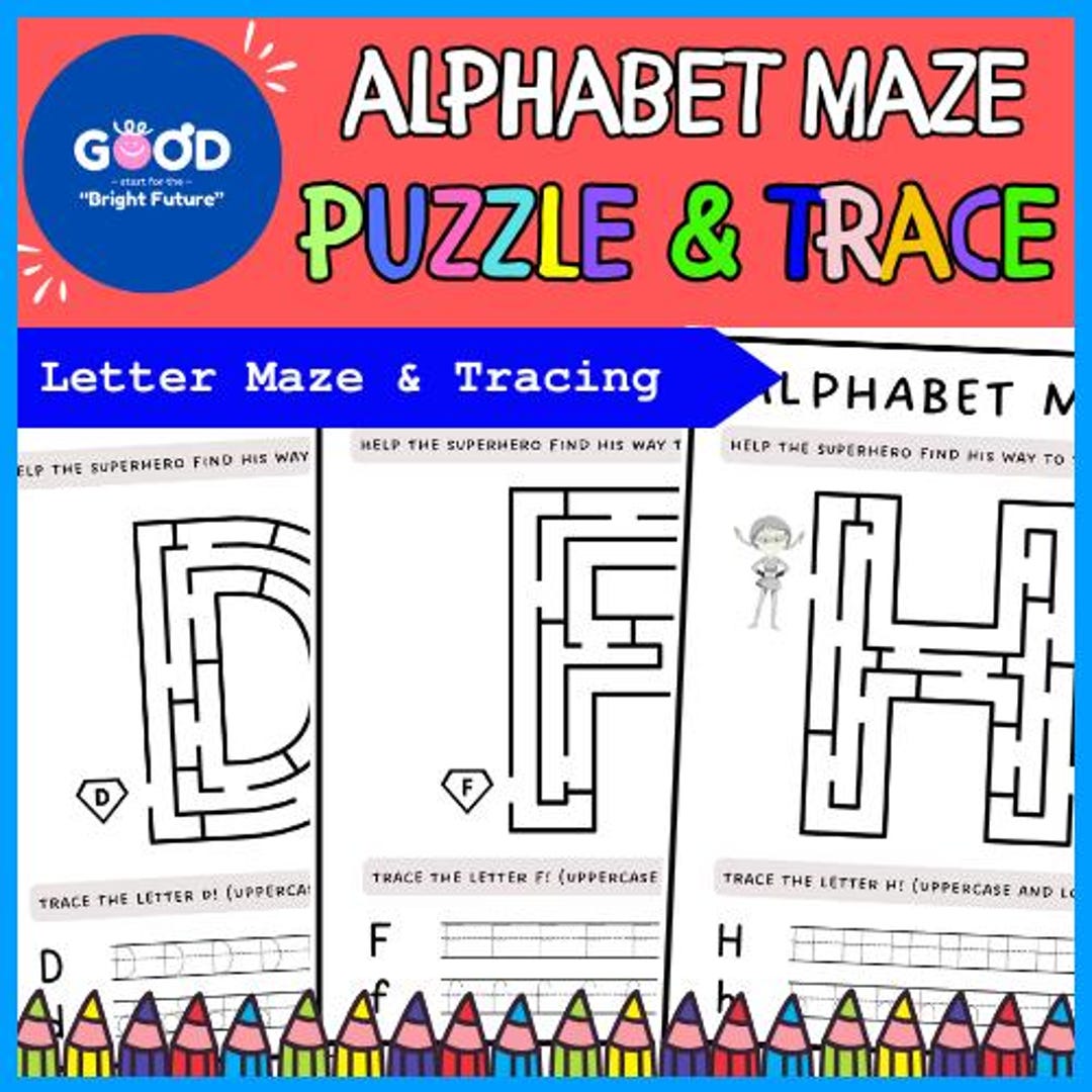 Letter Maze Tracing Worksheets: A-Z Alphabet, Uppercase & Lowercase ...