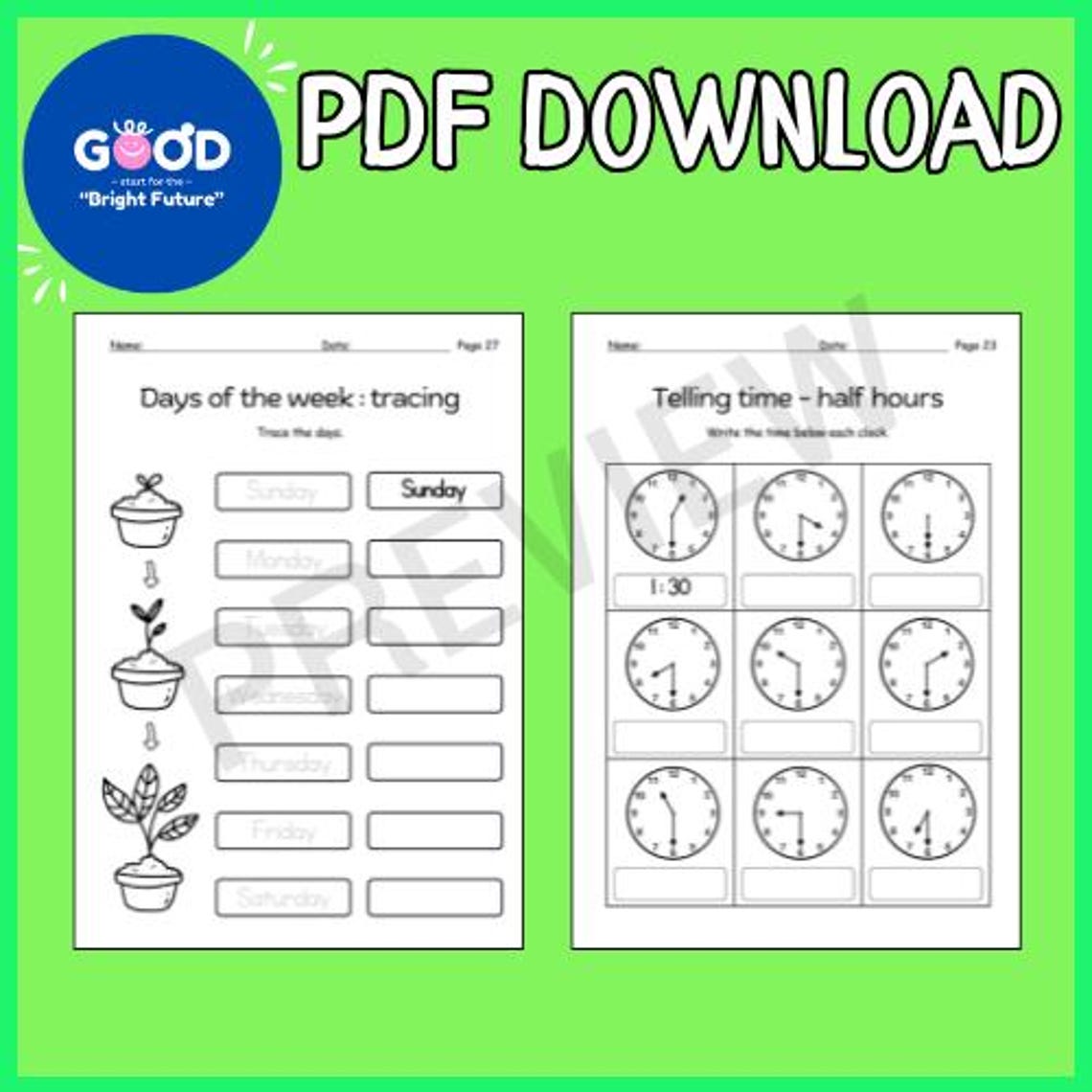1st Grade Math Worksheets: Number Names, Shapes, Time (PDF Downloadable ...