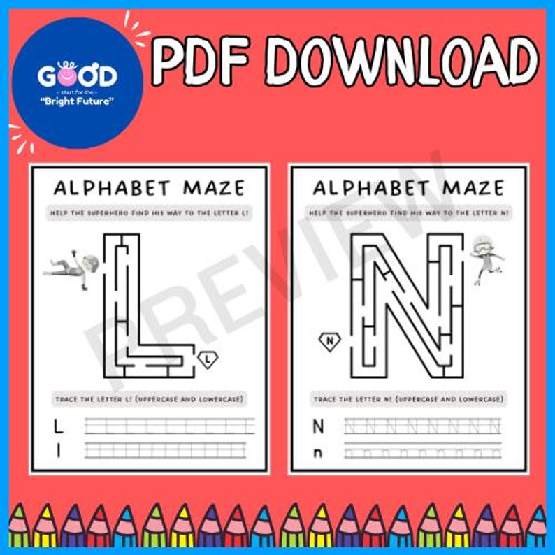 Letter Maze Tracing Worksheets: A-Z Alphabet, Uppercase & Lowercase ...