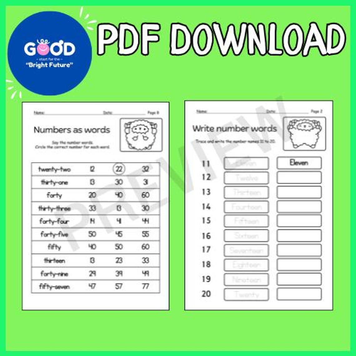 1st Grade Math Worksheets: Number Names, Shapes, Time (PDF Downloadable ...