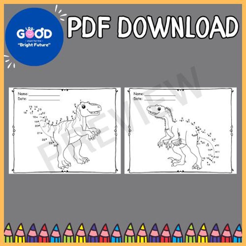 Dinosaur Dot to Dot Coloring Pages: Math Activity Sheets (PDF) - Etsy