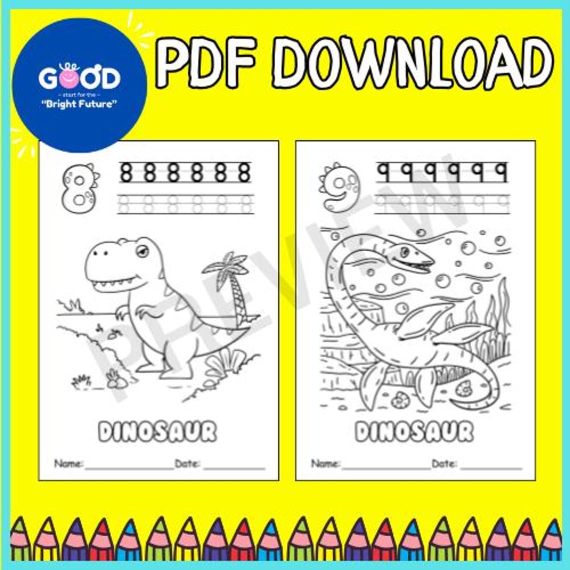 Dinosaur Coloring Pages: Number Tracing Worksheets (1-14) (PDF File) - Etsy