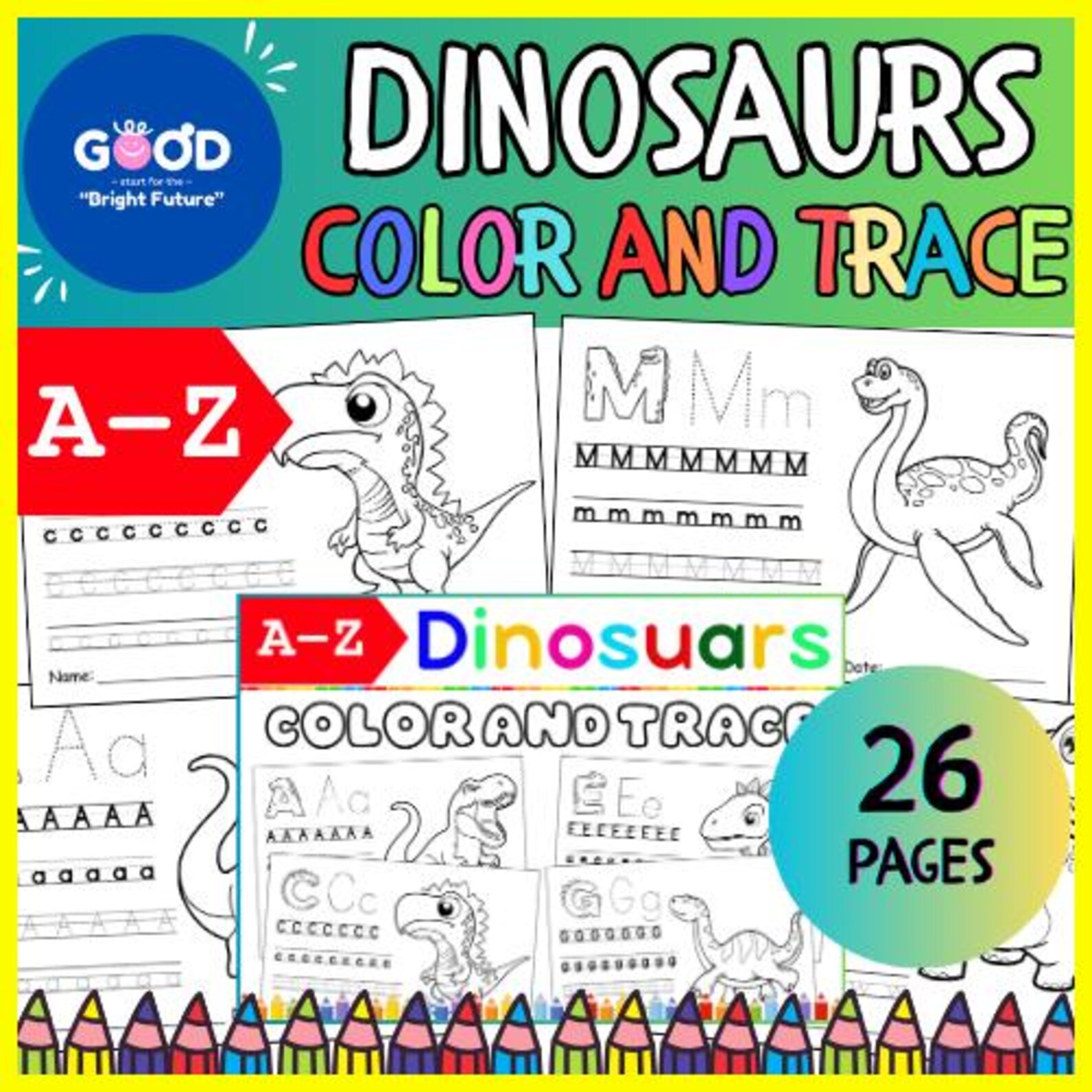 Dinosaur Coloring Pages A-Z: Alphabet Tracing Worksheets (PDF) - Etsy