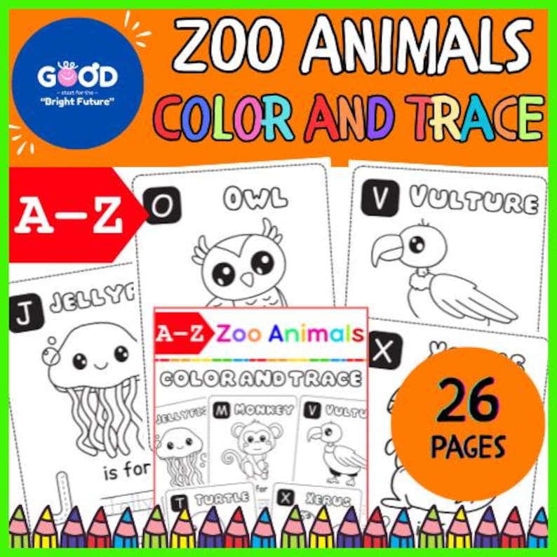 A-Z Zoo Animals Coloring Pages, Alphabet Tracing, Word Practice ...