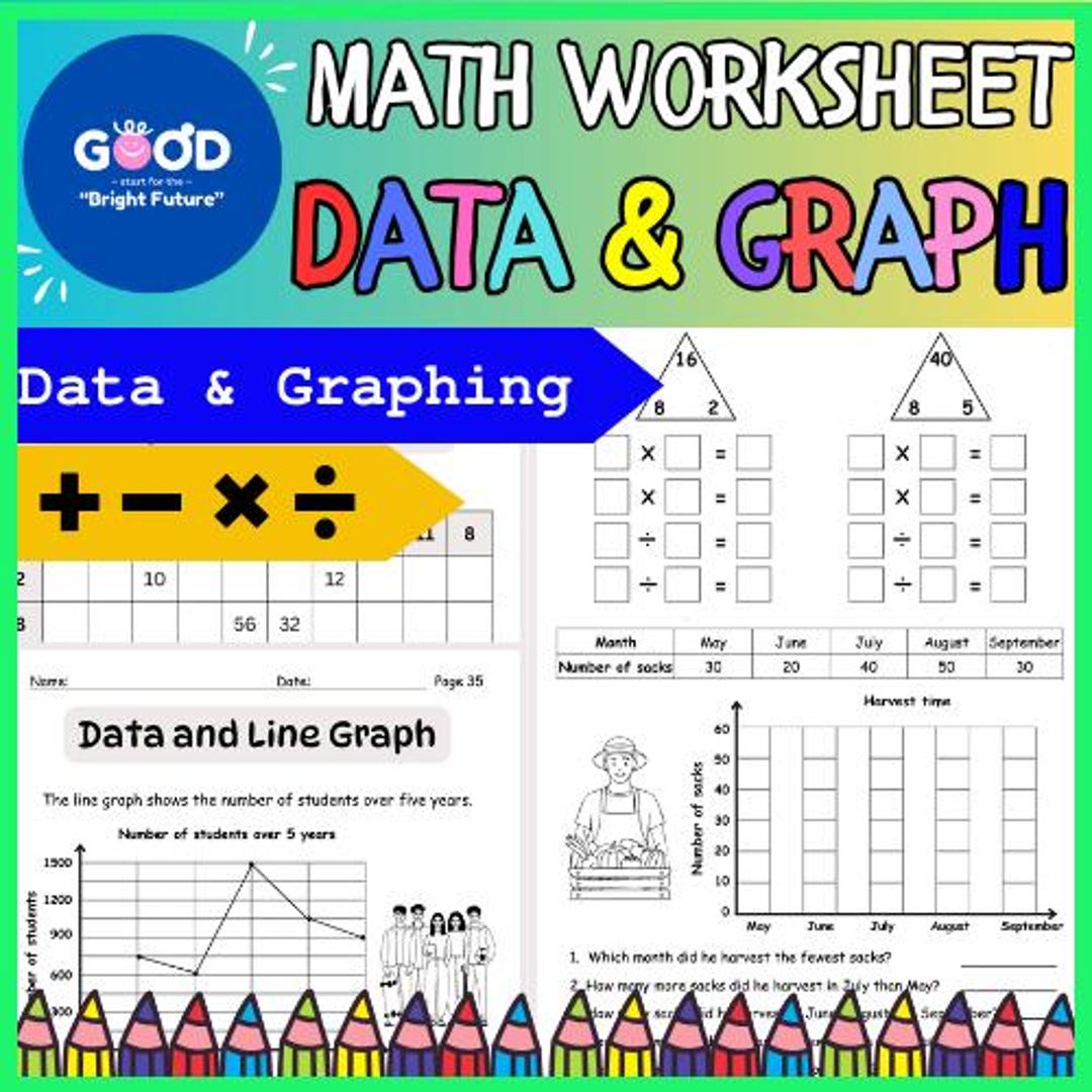 Math Worksheets: Addition, Subtraction, Data & Graphing (PDF) - Etsy