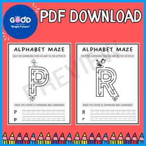 Letter Maze Tracing Worksheets: A-Z Alphabet, Uppercase & Lowercase ...