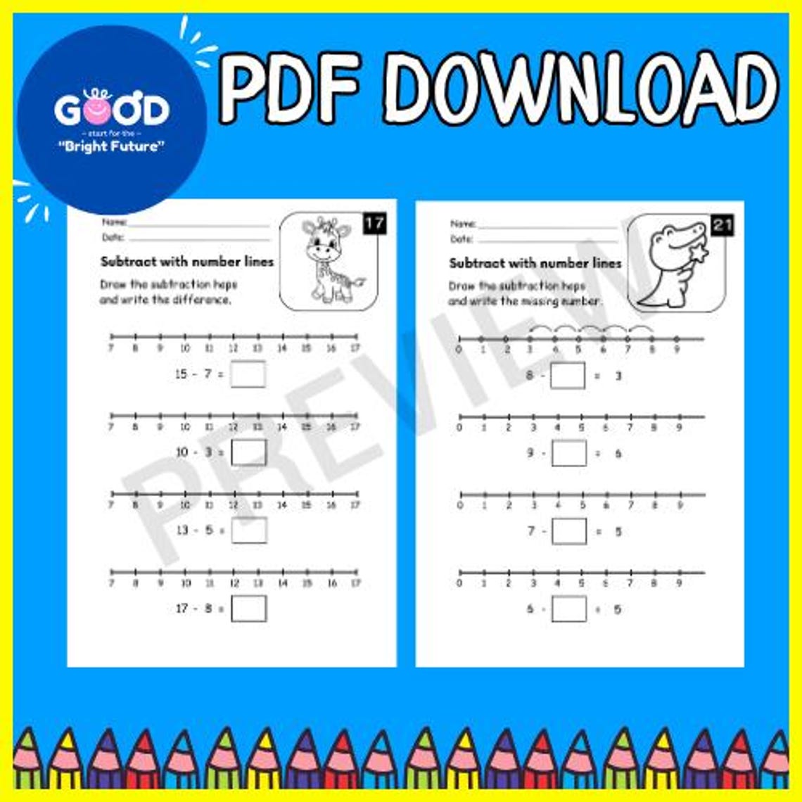 Addition & Subtraction Worksheets: Counting Practice With Animals (PDF ...