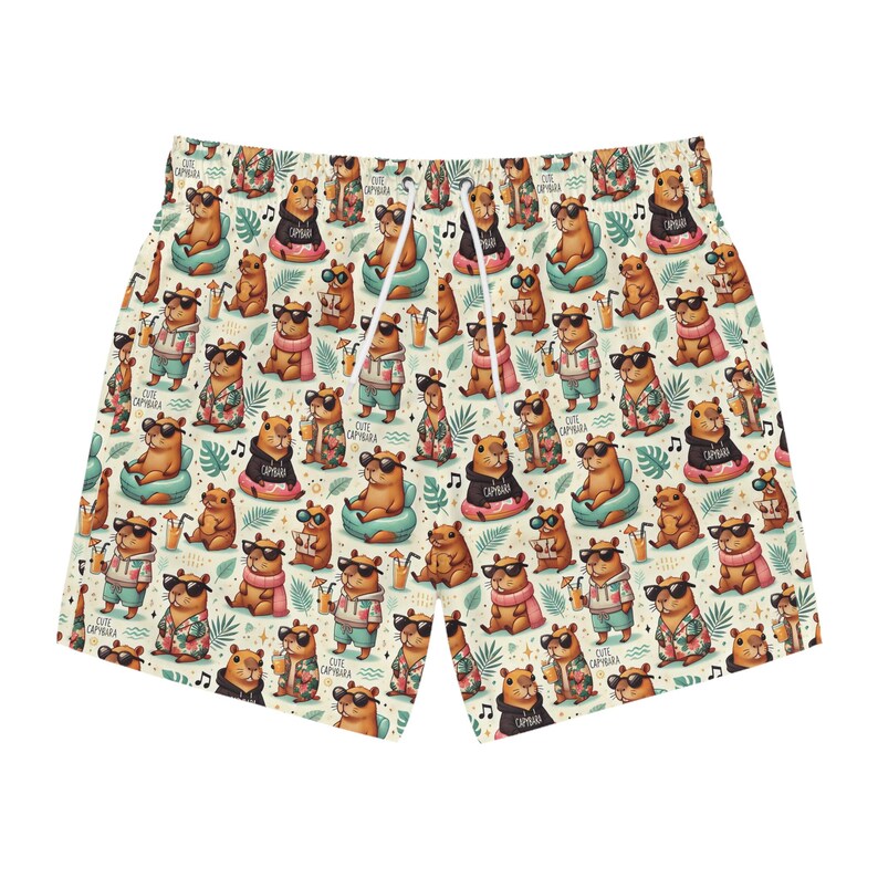 Fun Capybara Themed Pool Party Swim Trunks | Tropical Beach Vibes ...