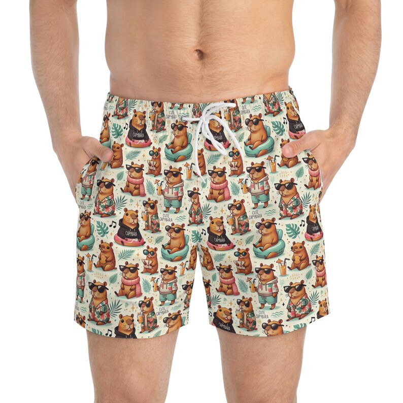 Fun Capybara Themed Pool Party Swim Trunks | Tropical Beach Vibes ...