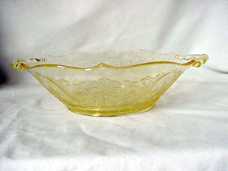 Yellow Depression Glass Floral Motif Handled Serving Bowl Home | Etsy