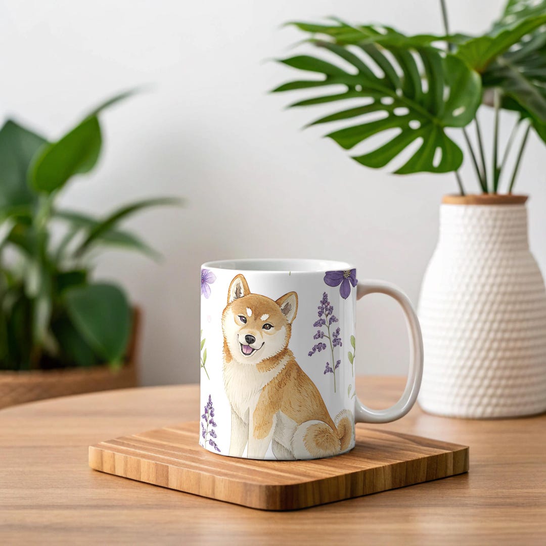 Shiba Inu Floral Ceramic Mug - Cute Dog Lover Gift, Tea Cup, Coffee Mug ...