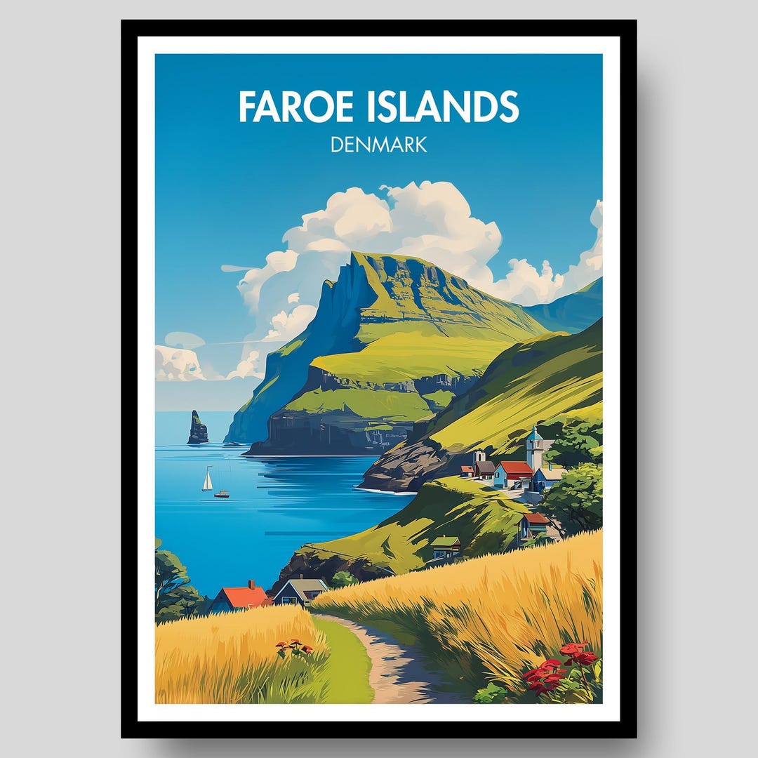 Faroe Islands Travel Poster – Minimalist Landscape Art - Etsy