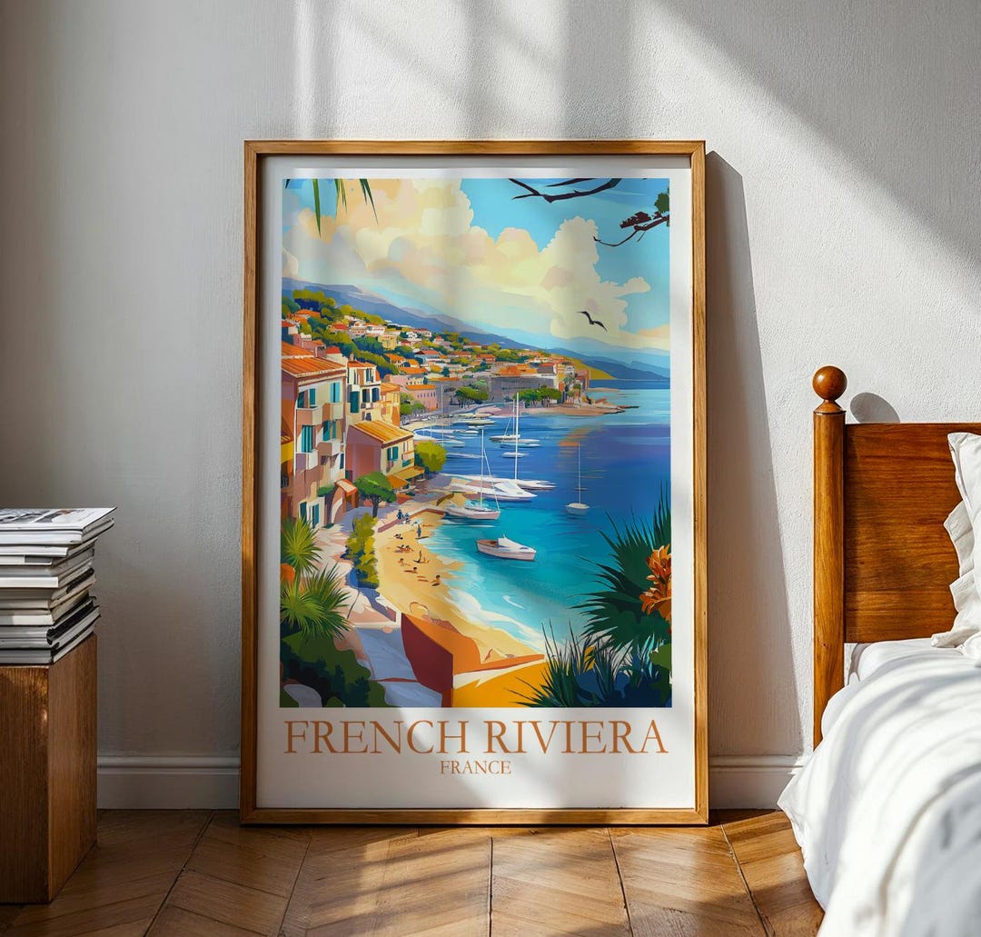French Riviera Travel Poster - France Wall Art - French Riviera Art ...