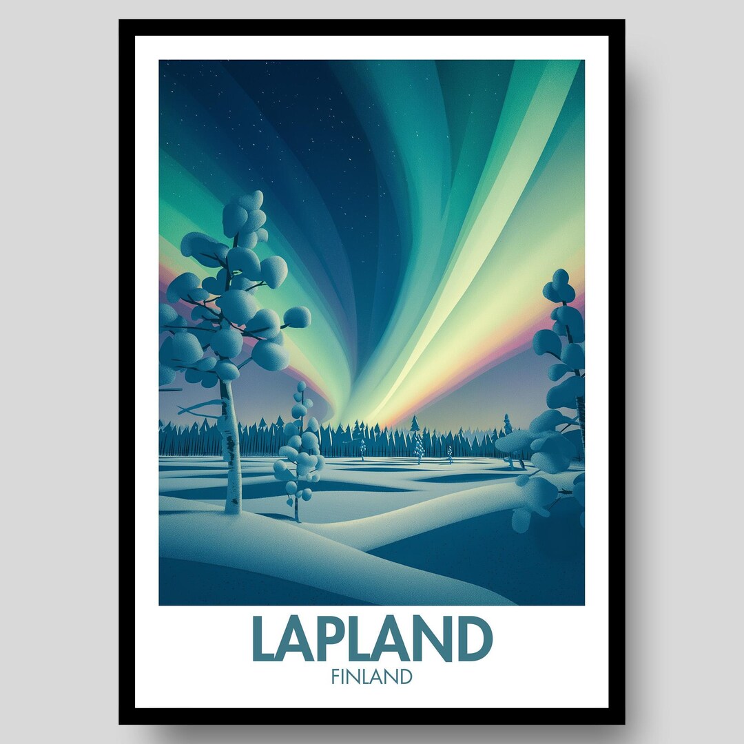 Lapland Northern Lights Poster – Finland Winter Travel Art - Etsy