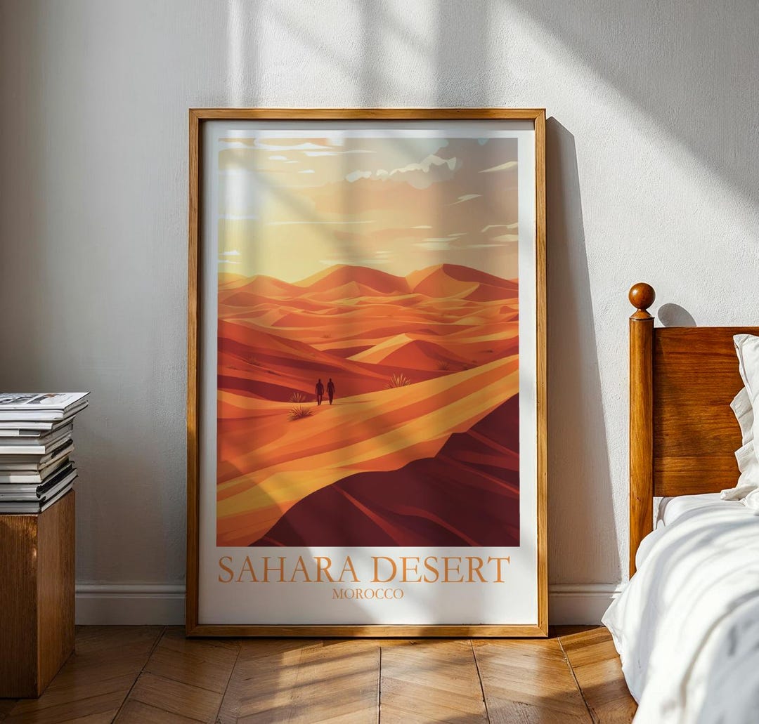 Sahara Desert Travel Poster - Morocco Wall Art - Sahara Desert Art ...