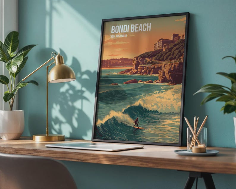 Bondi Beach Surfing Poster Wall Art Nswaustralia - Etsy UK