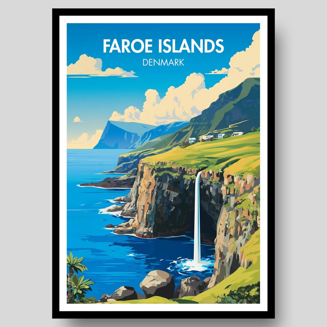 Faroe Islands Travel Poster – Minimalist North Atlantic Landscape Art ...