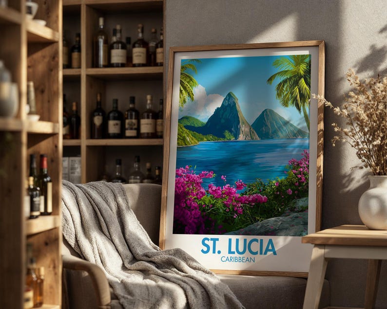 St. Lucia Travel Poster – Caribbean Pitons Art Print - Etsy