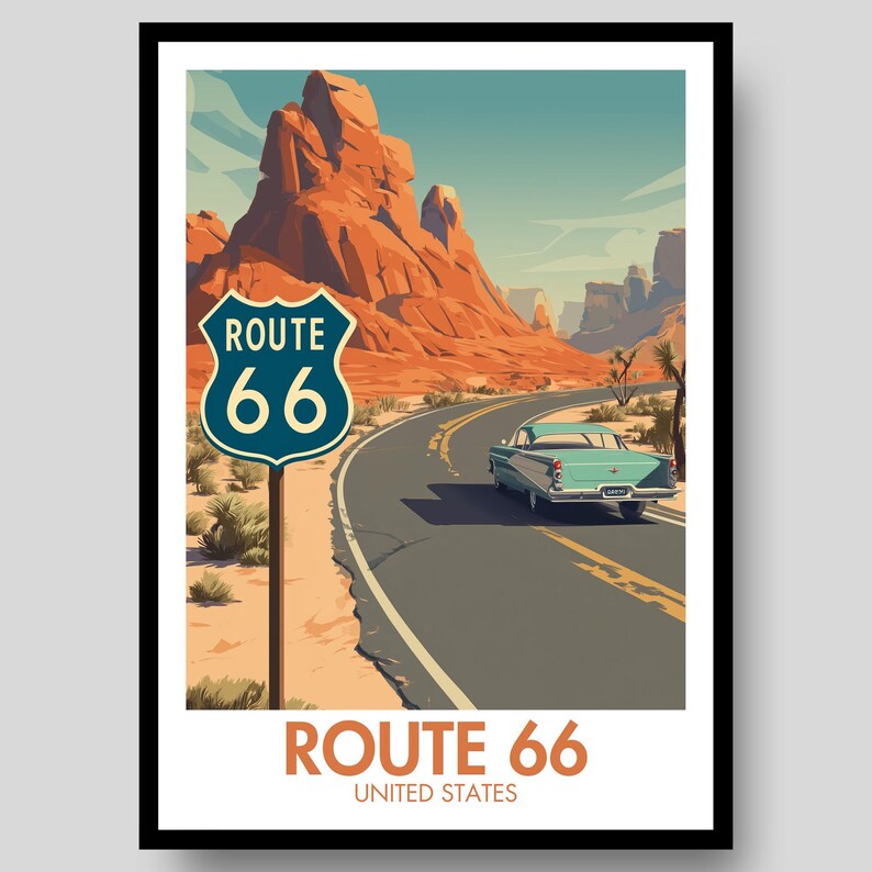 Route 66 Poster - Route 66 - Route 66 Print - Route 66 Wall Art - Route ...