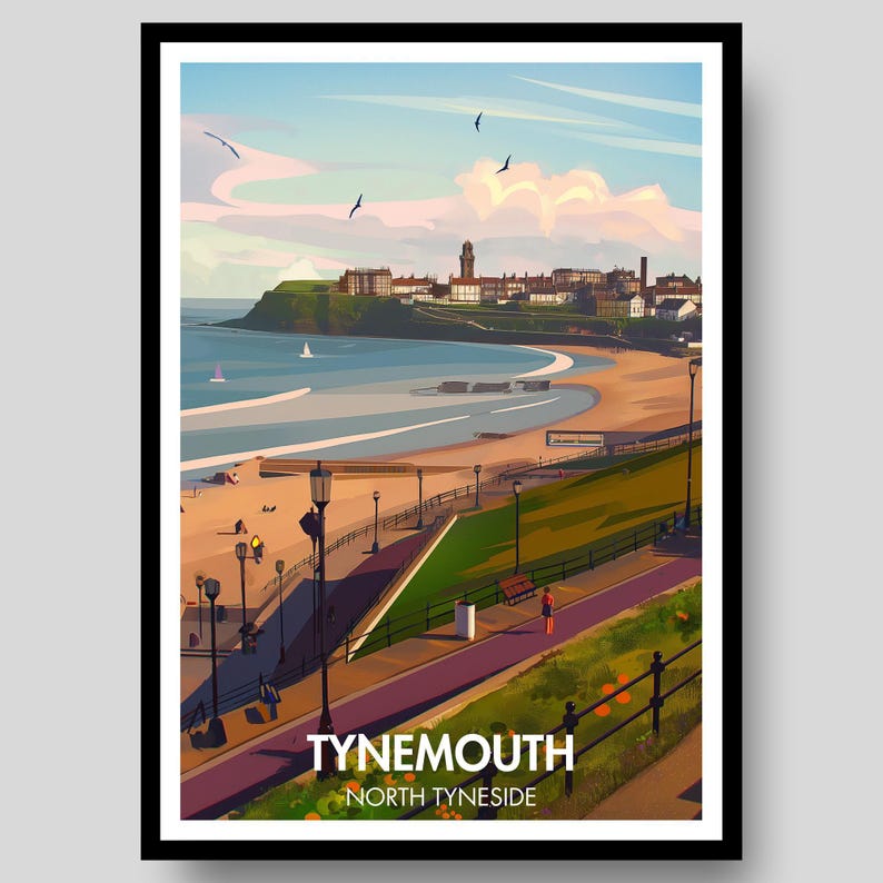 Tynemouth Travel Poster – Newcastle Skyline Art Print - Etsy
