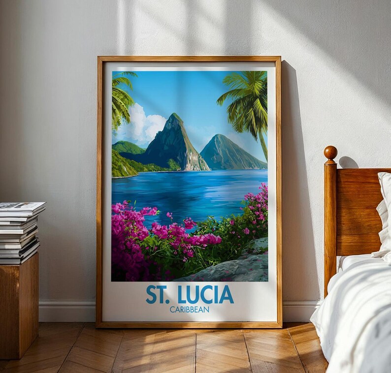 St. Lucia Travel Poster – Caribbean Pitons Art Print - Etsy