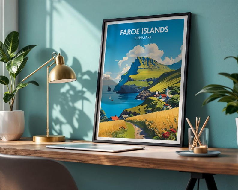 Faroe Islands Travel Poster – Minimalist Landscape Art - Etsy