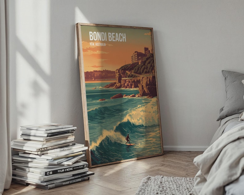 Bondi Beach Surfing Poster Wall Art Nswaustralia - Etsy UK