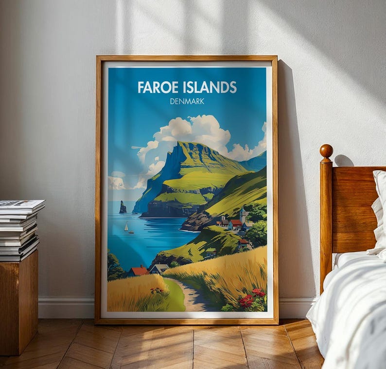 Faroe Islands Travel Poster – Minimalist Landscape Art - Etsy
