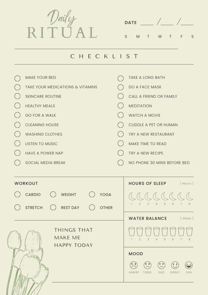 Daily Ritual Review, Self Care Planner, Fitness Planner, Daily Planner ...