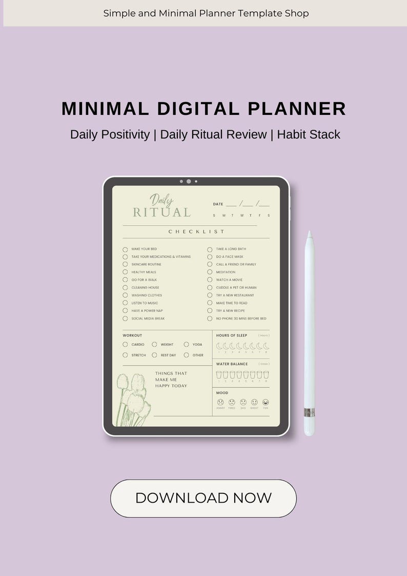 Daily Ritual Review, Self Care Planner, Fitness Planner, Daily Planner ...