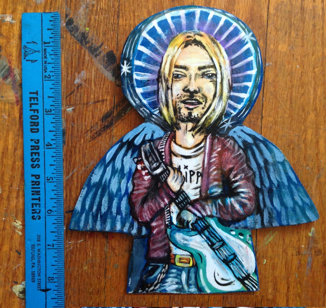 Kurt Cobain Wall Art, 7, Nirvana, Kurt Angel, Collage Painting on Wood ...