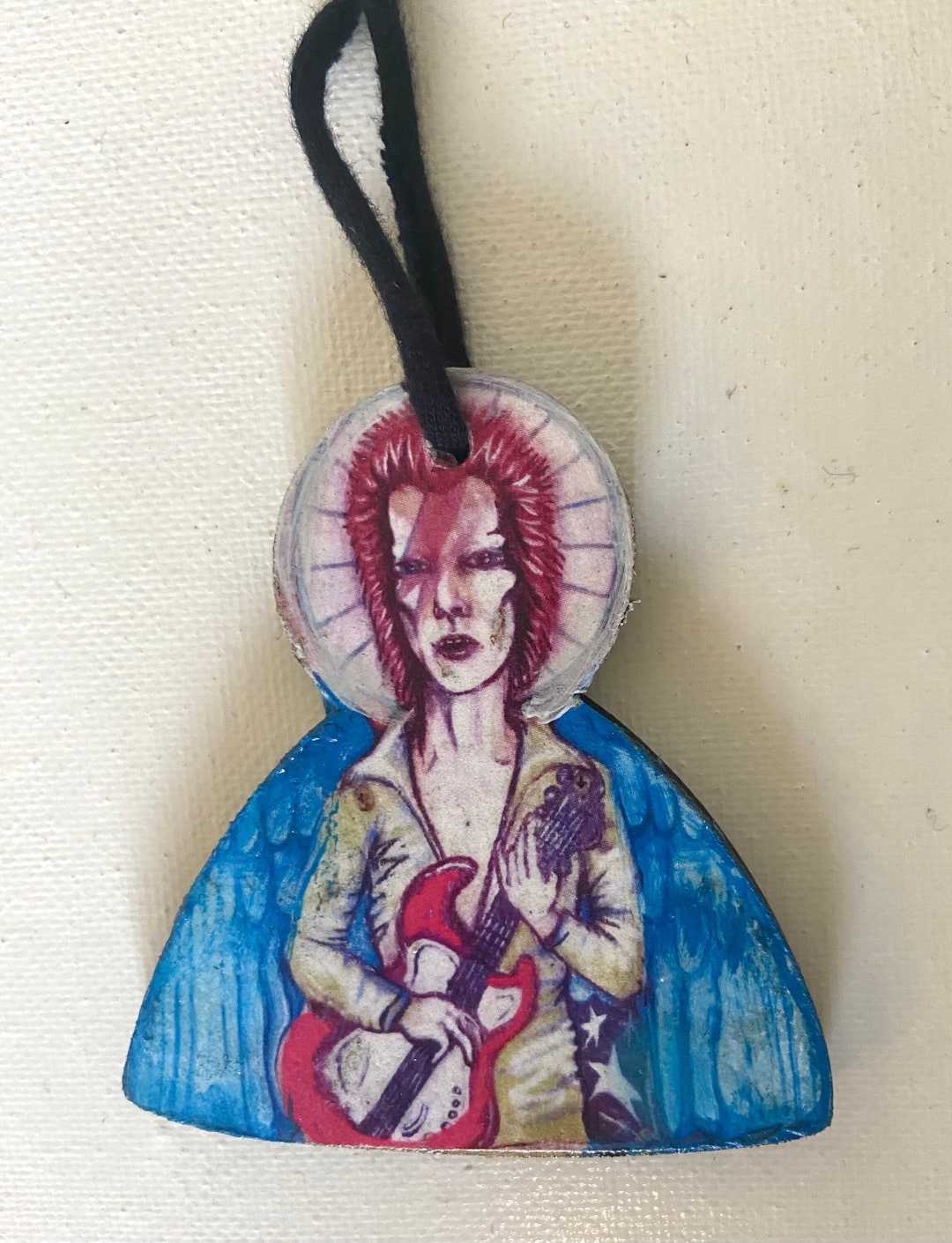 David Bowie Art Ornament: Rock Star Angel, Handmade (2.75") - Etsy