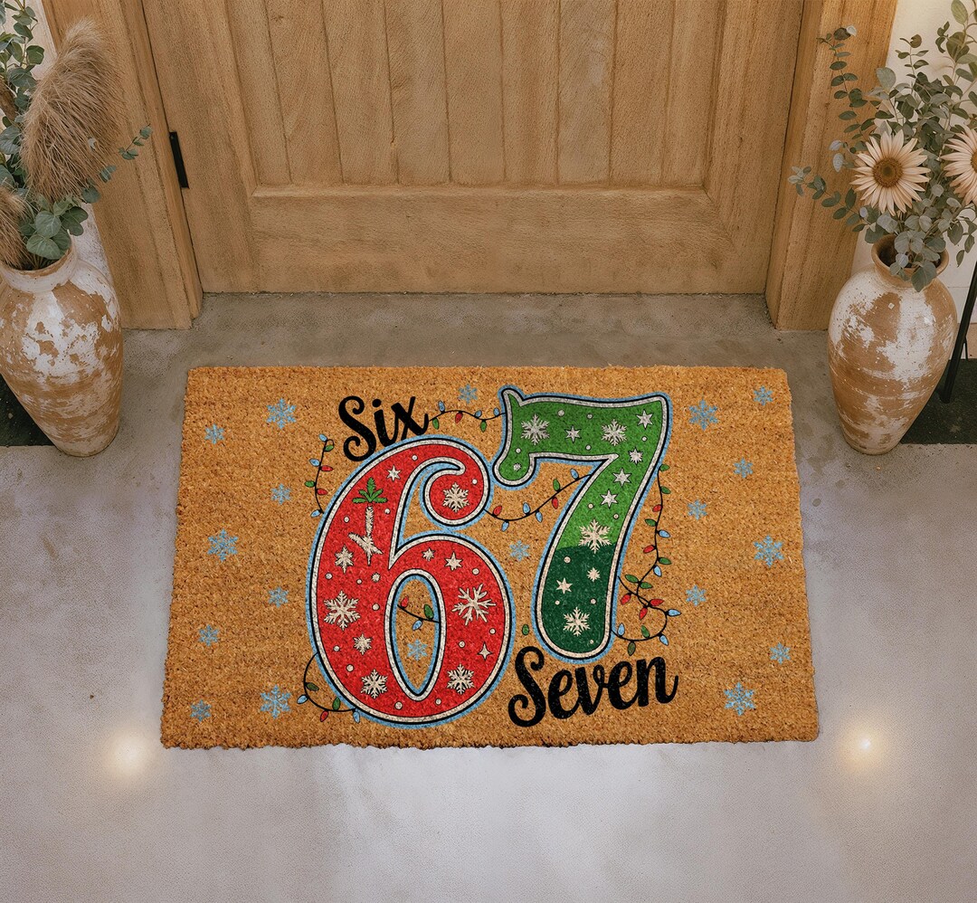 Funny Christmas 6 7 Doormat, SIX SEVEN Meme Welcome Mat, Merry Xmas ...